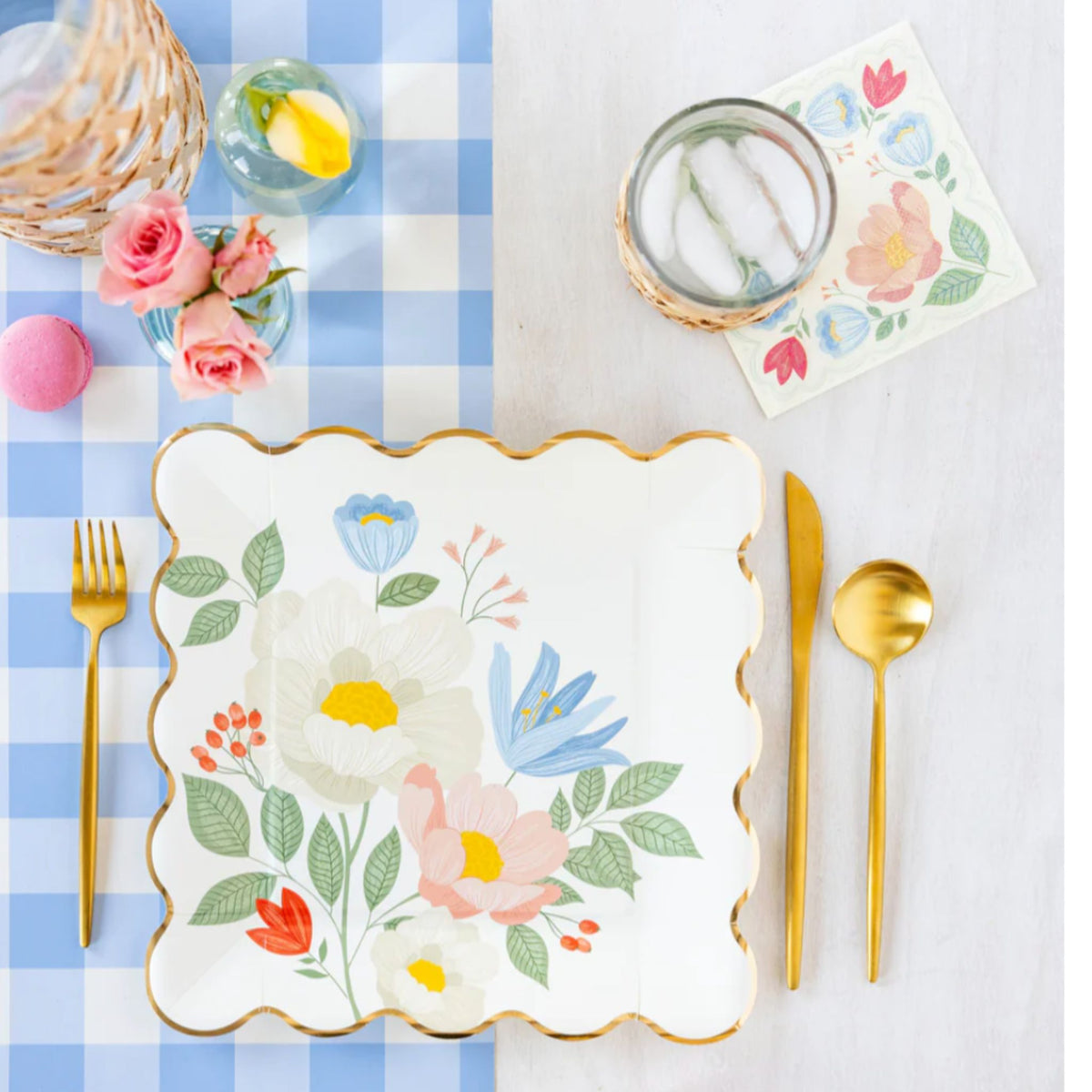 Pink Gingham Scalloped Paper Party Table Runner | partyHAUS