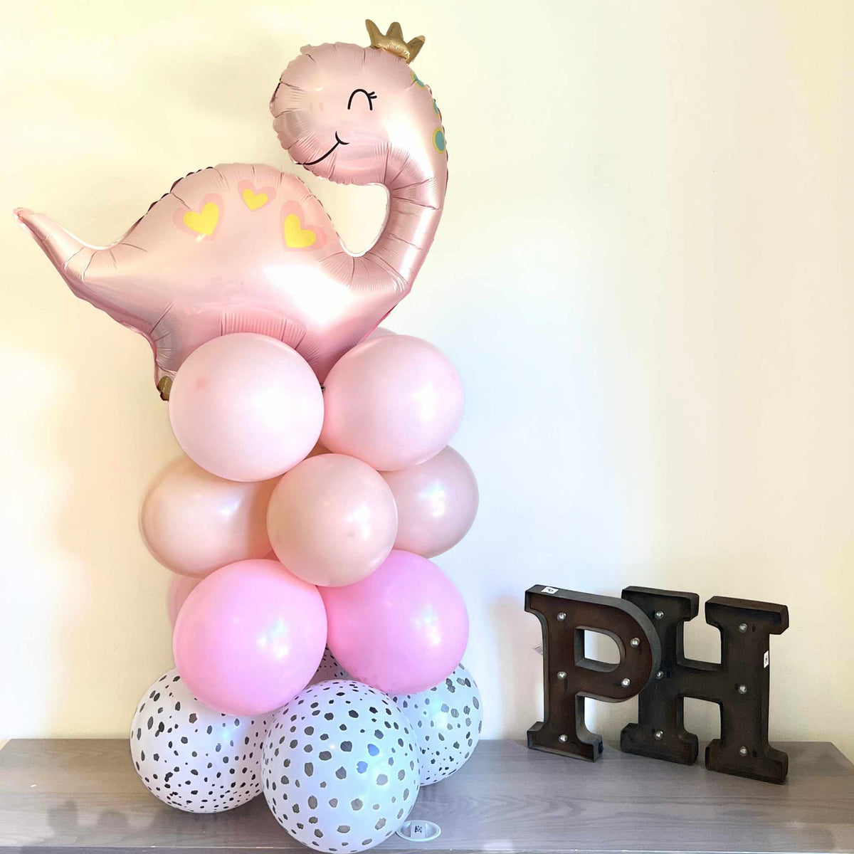 Pink Dinosaur Party Balloon Towers | partyHAUS