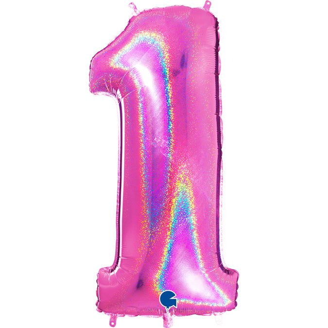 Glitter Fuchsia Pink Number 1 Balloons | 40 inch | partyHAUS