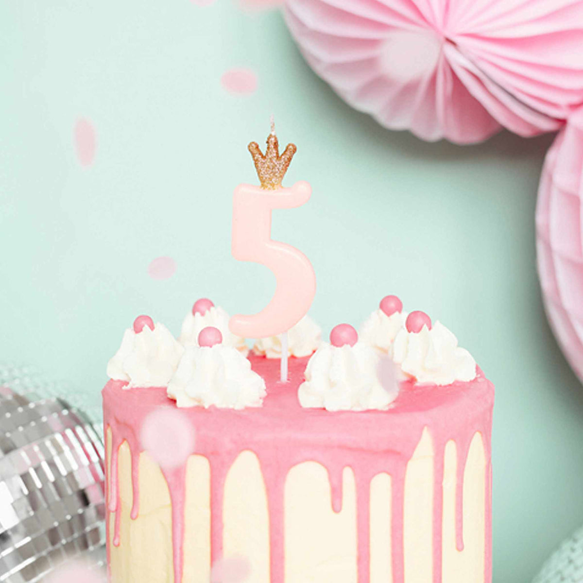 Pastel Pink Number 5 Candles | Gold Crown | partyHAUS