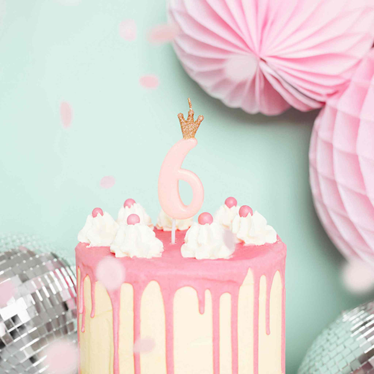 Pastel Pink Number 6 Candles | Gold Crown | partyHAUS